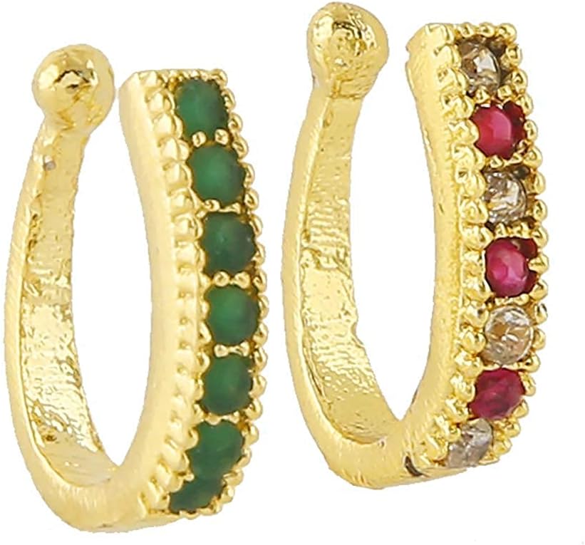 Amazon.com: Red-Green Colour Traditional Nose Pin|Pressing Nose Pin ...