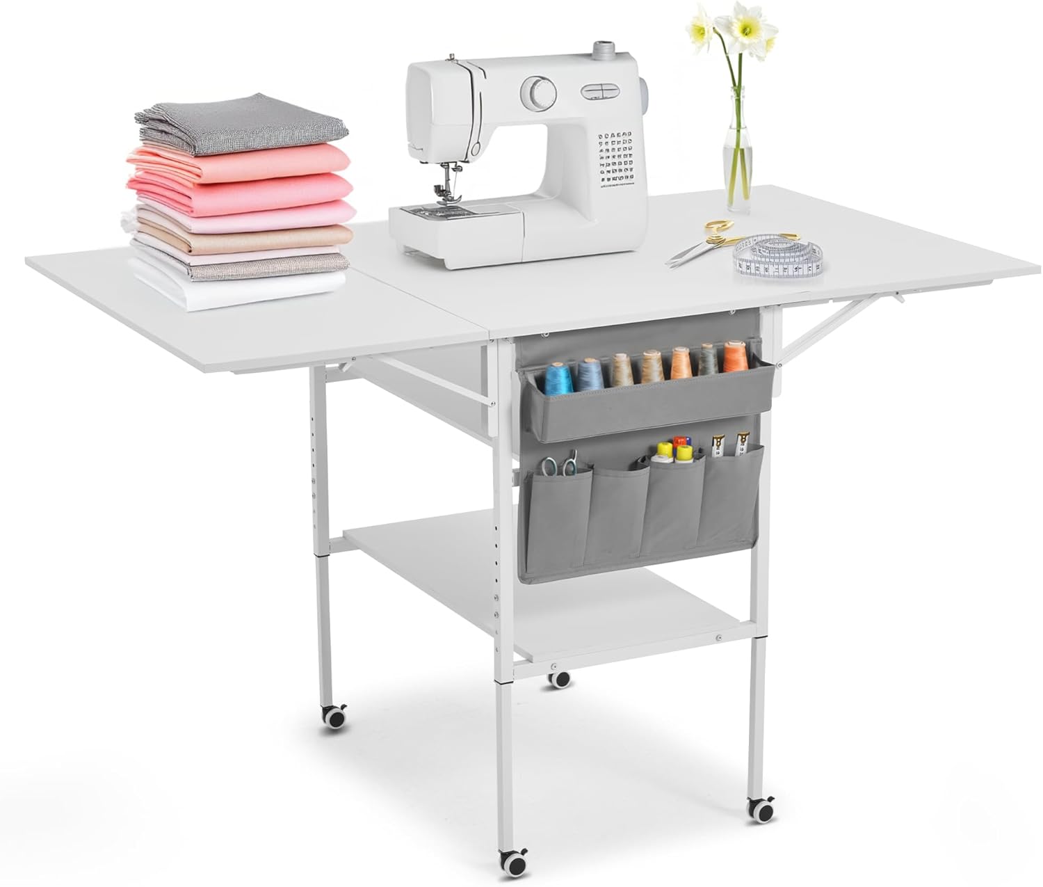 Amazon.com: MELLCOM Height Adjustable Sewing Table with Storage Shelves ...
