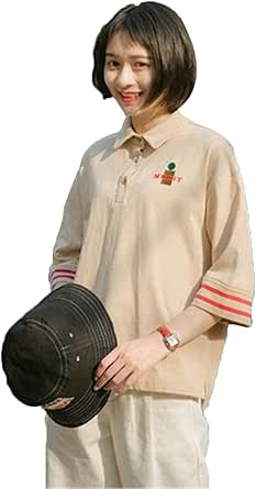 Amazon | [JIANGWEI] レディース 5分袖 ポロシャツ tシャツ ゆったり 刺繍 夏 トップス かわいい シンプル | ポロシャツ 通販