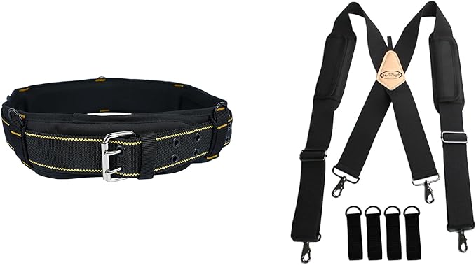 Padded Tool Belt with D ring for men Adjustable + Tool Belt Suspenders ...