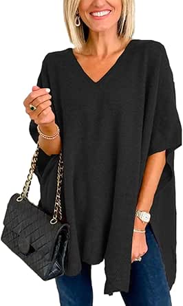 Pinclodly Womens Poncho Sweater Women V Neck Ponchos and Wraps Batwing ...