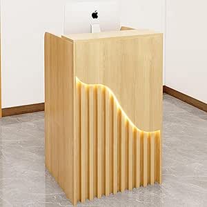 Amazon.com: Small Reception Desk,Creative Grille Wood L-Shap Cashier ...