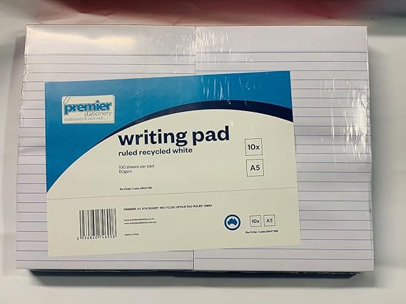 Premier Stationery A5 Ruled Writing Pad Notebook - Recycled 50 GSM ...