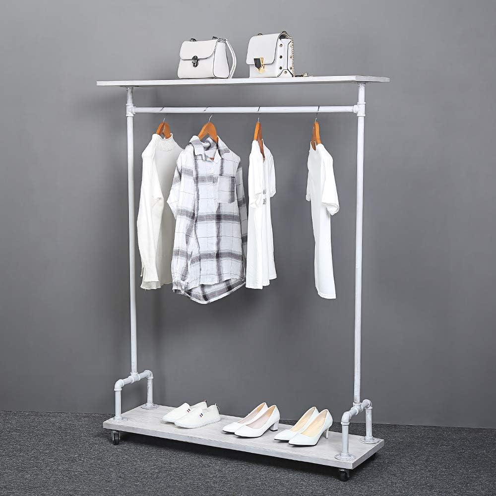 Amazon.com: OLDRAINBOW Industrial Pipe Clothing Rack on Wheels,Rolling ...