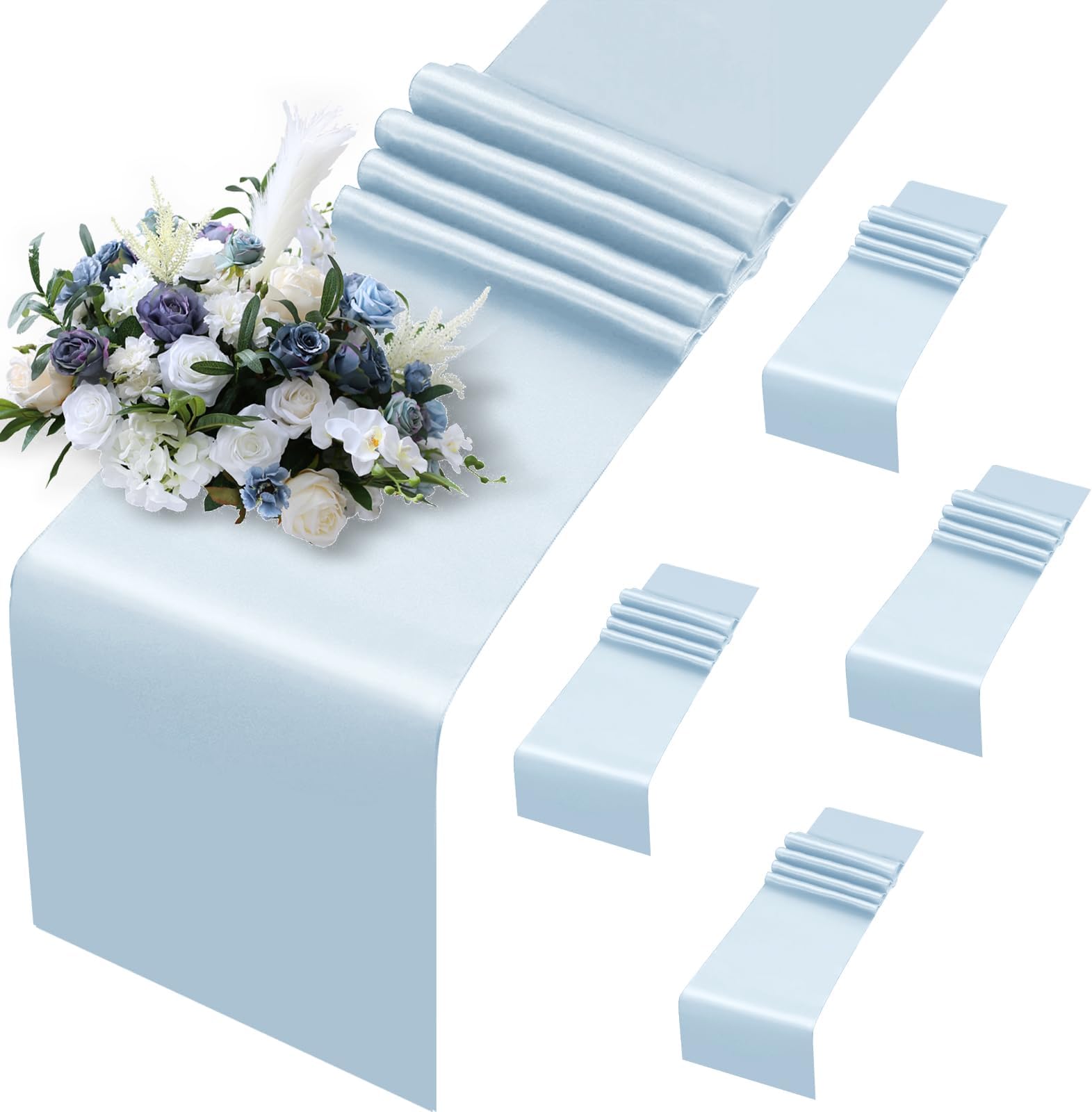 Amazon.com: Light Blue Satin Table Runners - 5 pcs Wedding Banquet ...