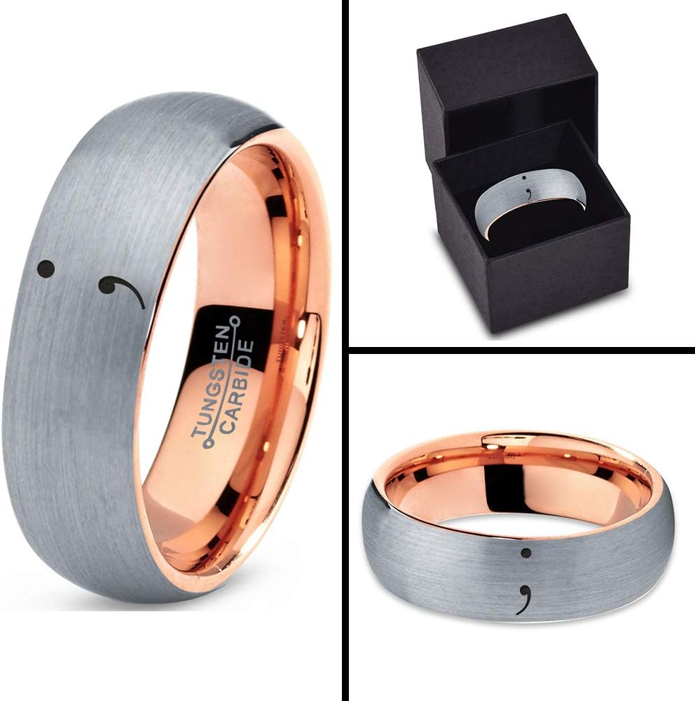 Semicolon Punctuation Mark Symbol Ring - Tungsten Band 8mm - Men ...