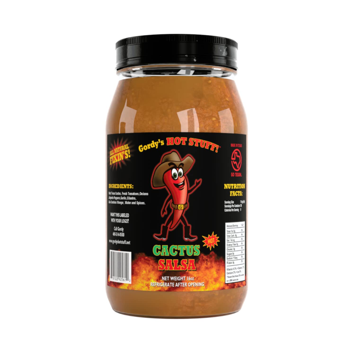 Amazon.com: Gordy's Hot Stuff! Hot Cactus Salsa - Made in Texas with ...