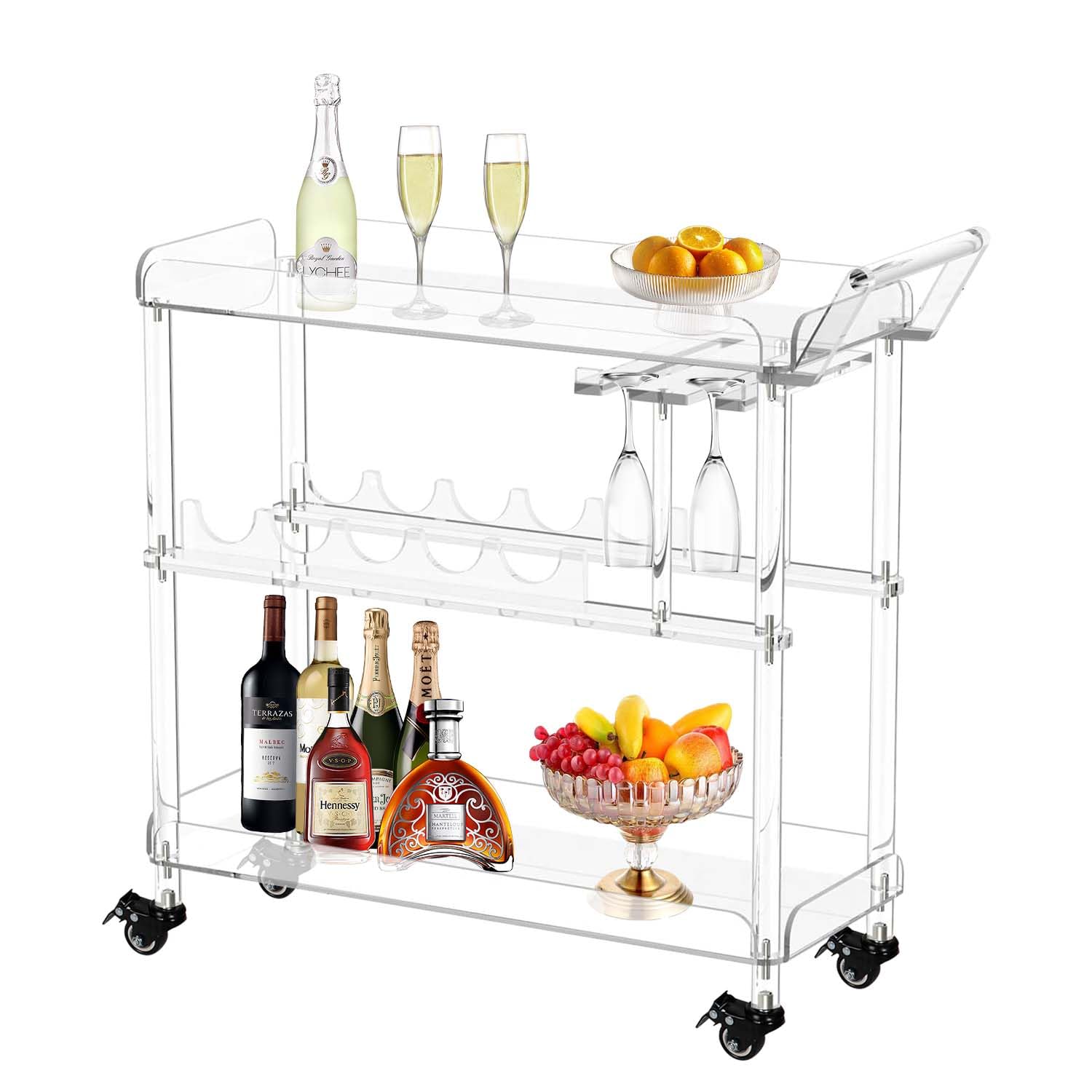 LAARIA Acrylic Bar Cart: Clear Serving Cart Rolling Beverage Cart with ...