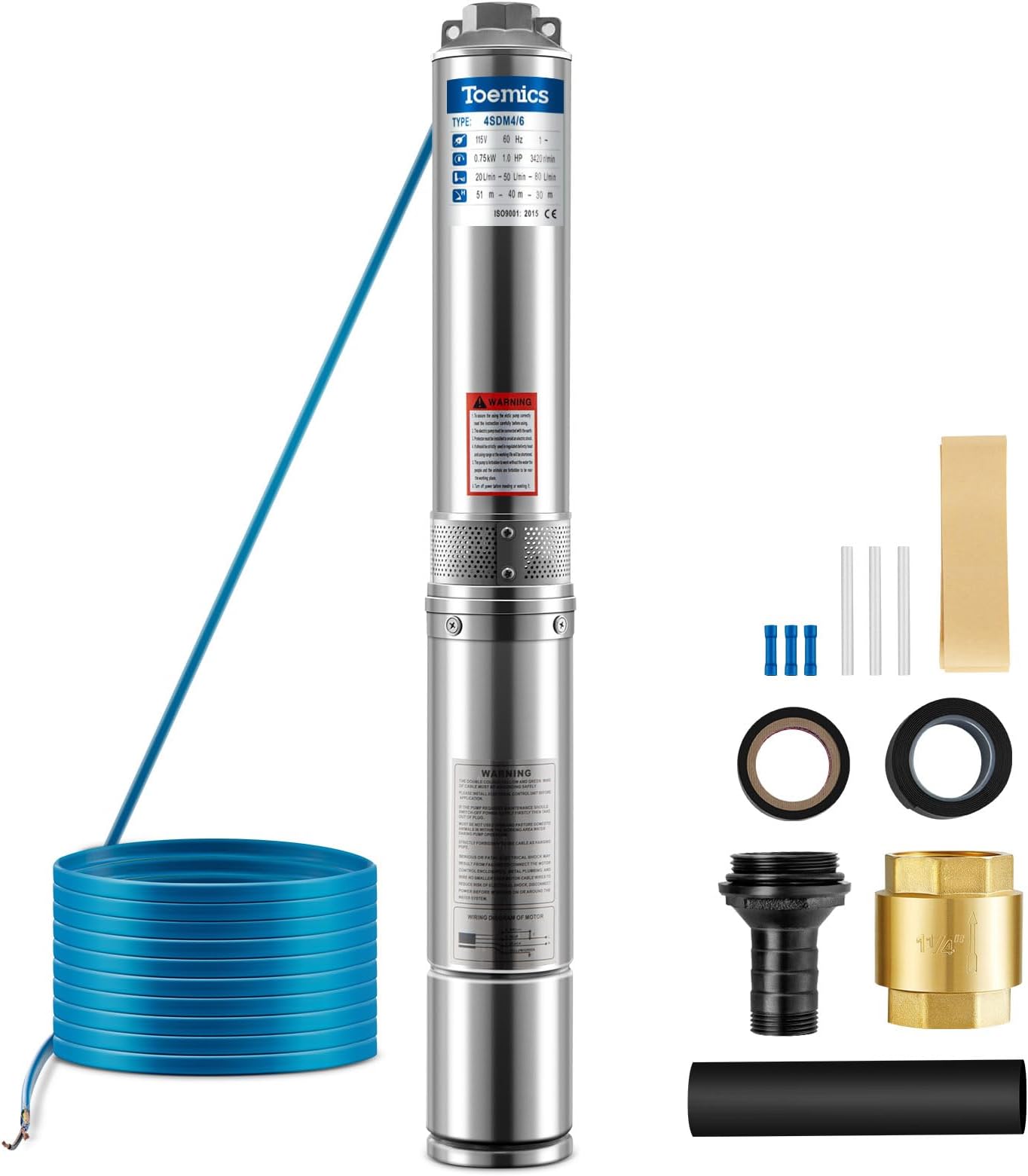 Acquaer 1 HP 110V Deep Well Submersible Pump, 36 GPM, 207' Head ...