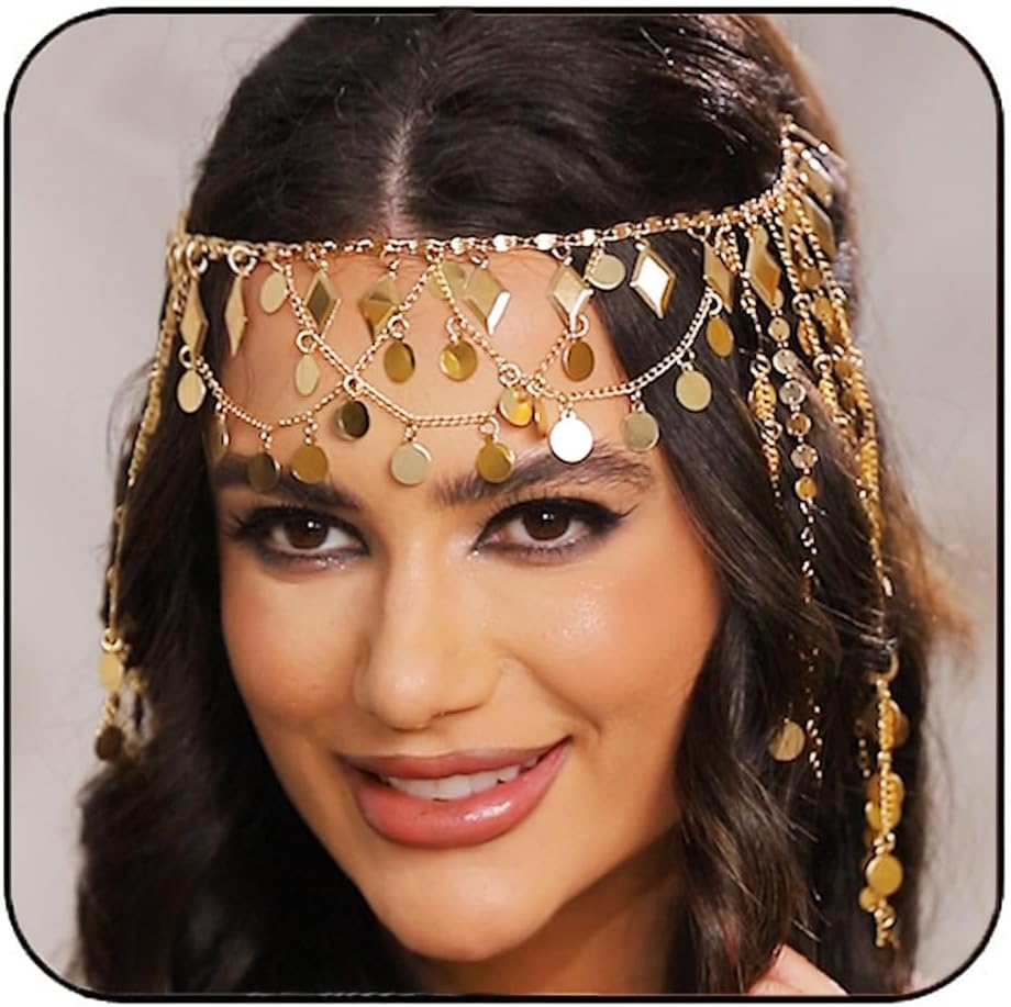Amazon.com: Aukmla Gold Head Chain Sequin Tassel Headband Hair Chains ...