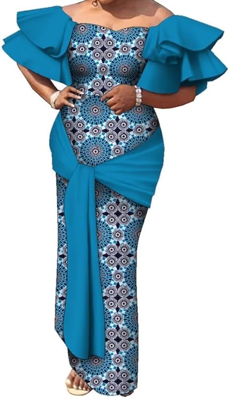 Amazon.com: Afrilisco African Tradtional Dresses for Women Flare Sleeve ...