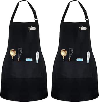 Amazon.com: 2 Pack Black Chef Aprons, Adjustable Bid Cooking Kitchen ...