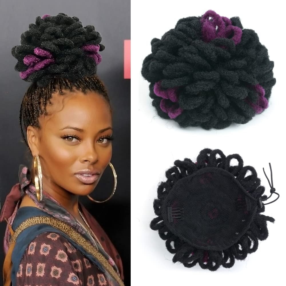 Amazon.com : Yinmei Baibian Purple Dreadlock Bun Faux Locs Drawstring ...