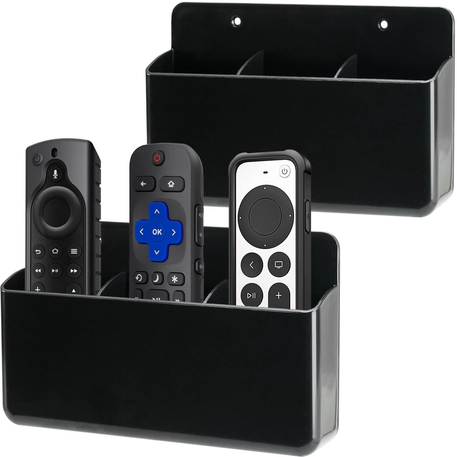 QUAHOO 2 Packs Remote Control Holder 3 Slot Wall TV Remote Holder Self ...