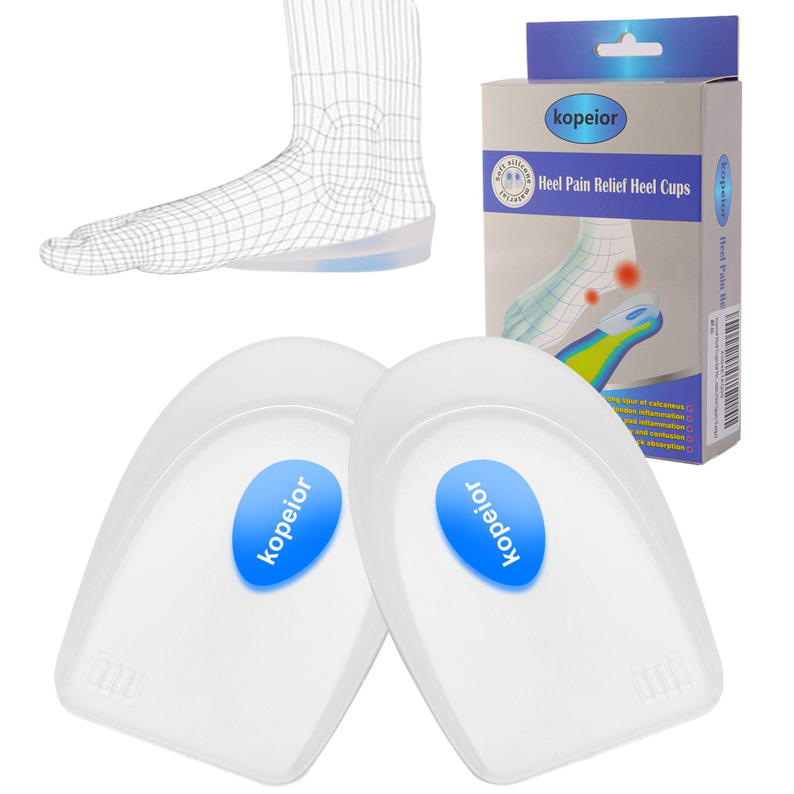 Amazon.com: kopeior Heel Cups for Heel Pain Relief, Silicone Heel Pads ...