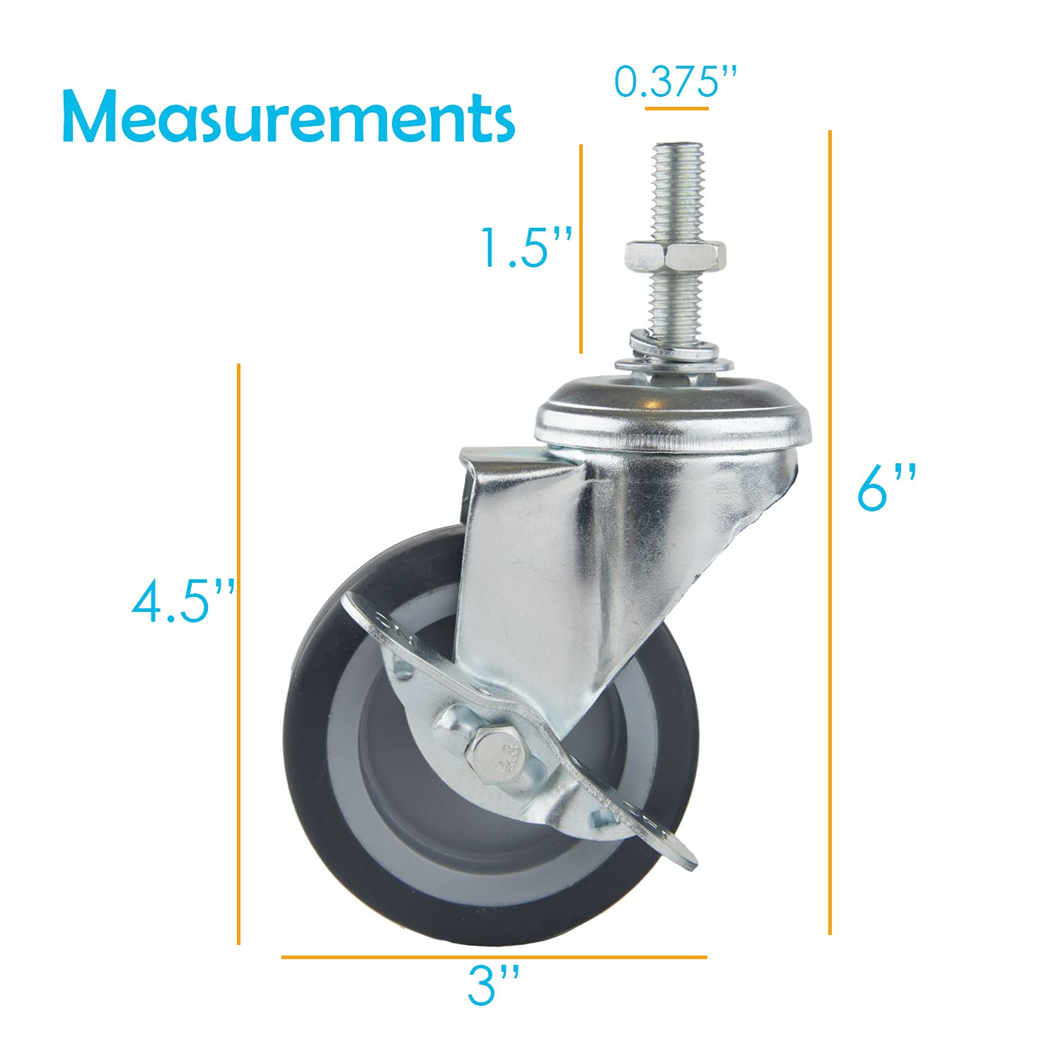 Houseables Houseables Caster Wheels, Casters, Set of 4, 3 Inch, Rubber ...