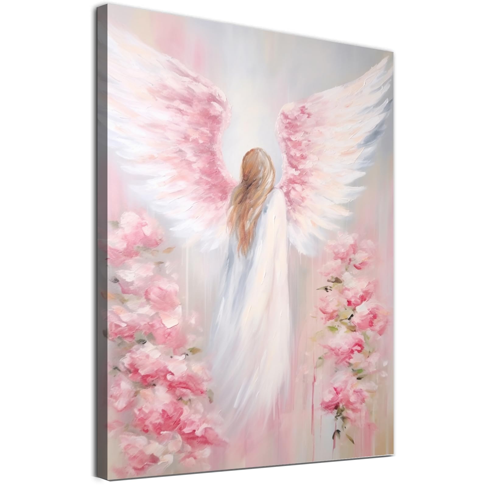 Amazon.com: Angel Pictures Wall Art Pink Flower Oil Painting Vintage ...