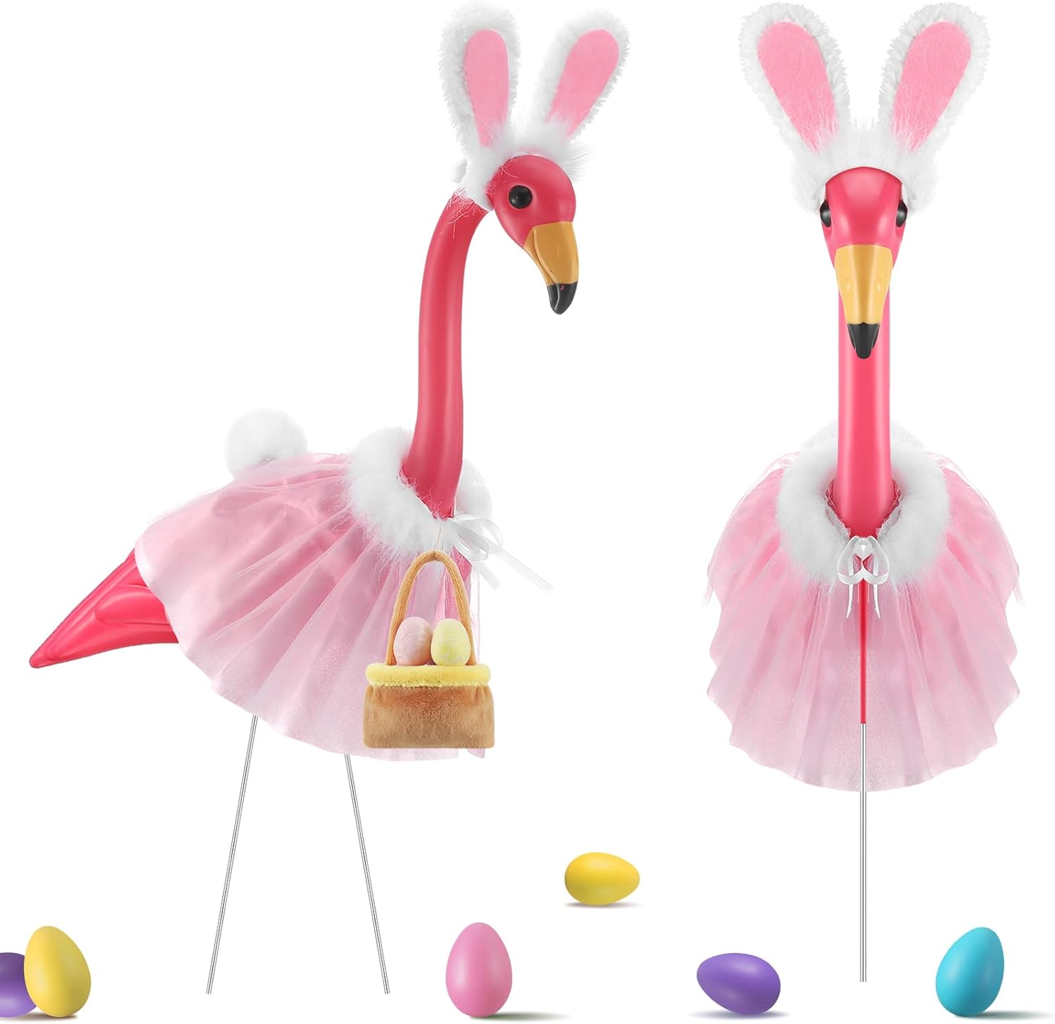 Amazon.com: Easter Flamingo Outfits Yard Ornaments Pink Bunny Flamingo ...