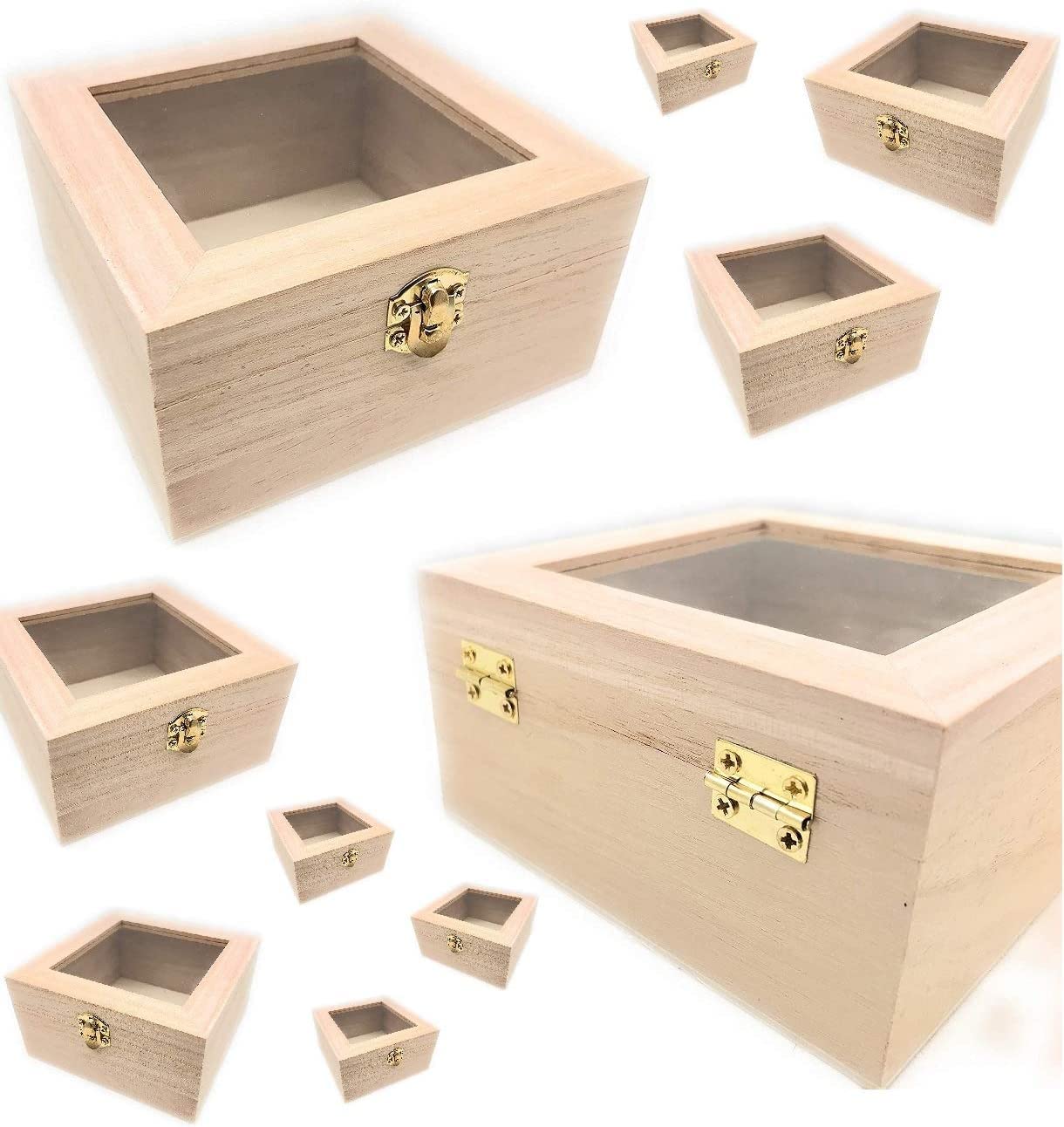 Buy Woodcraft Original 2 pc Set Unfinished Wood Craft Box with Window ...