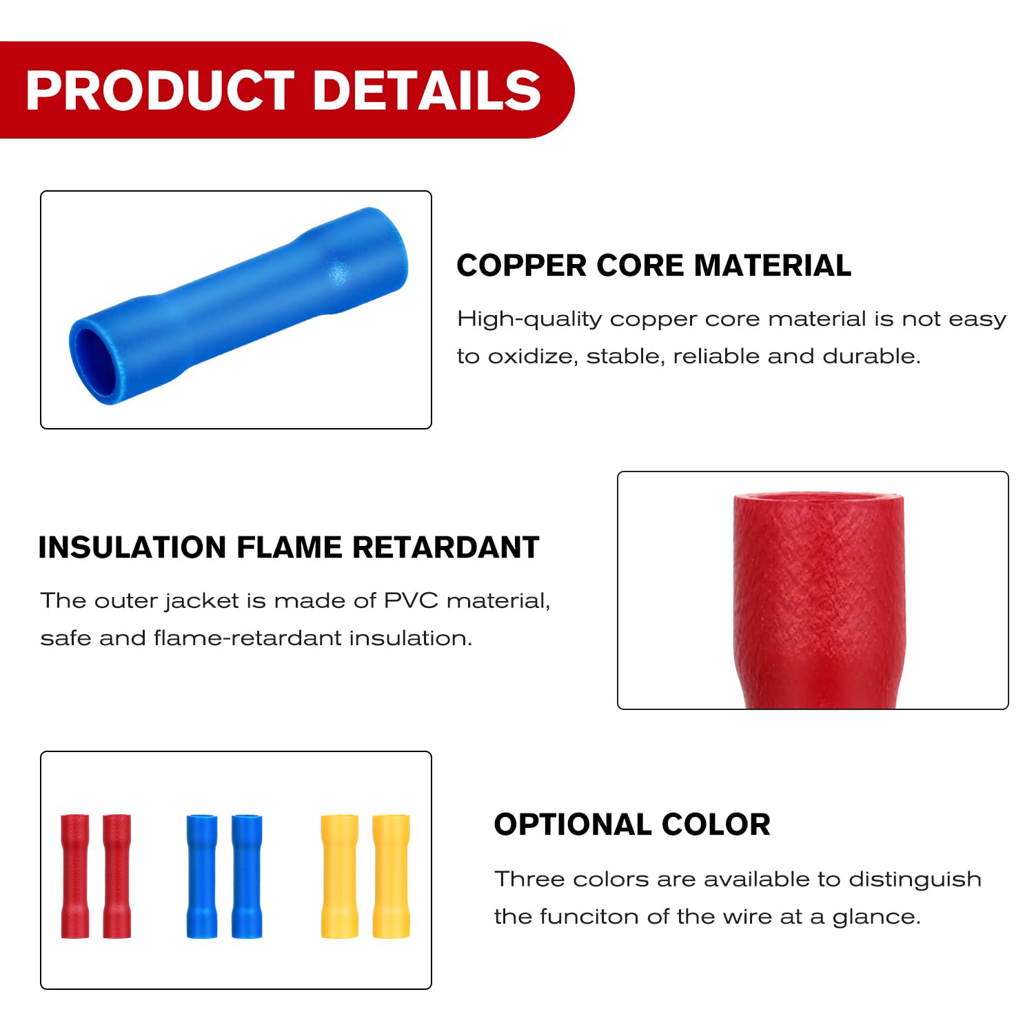 Snapklik.com : 200PCS Electrical Butt Connectors AWG 22-10 Insulated ...