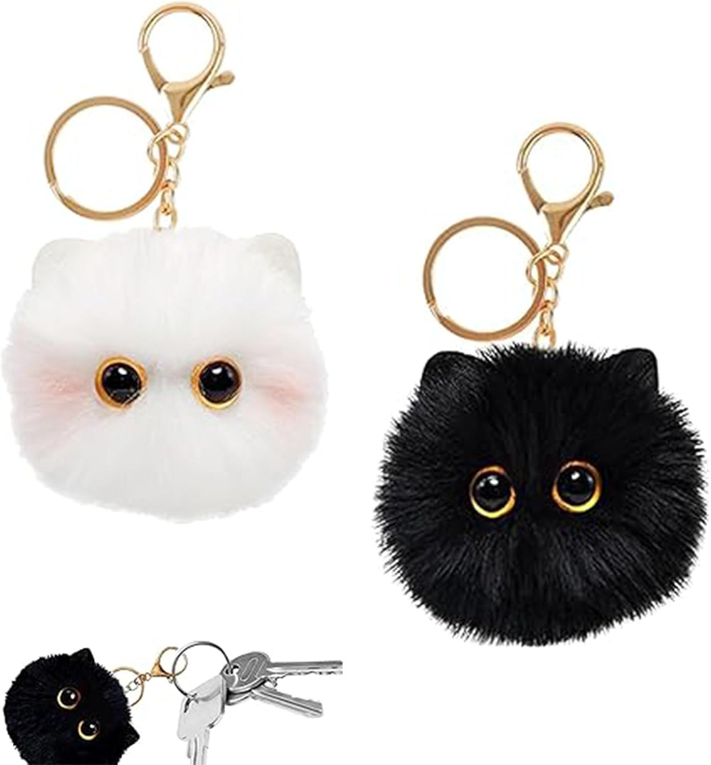 YREYBN 2 PCS Cat Keyring, Fluffy Keyring, Cute Plush Cat Key Chain, For Cat Lovers and Plush ...