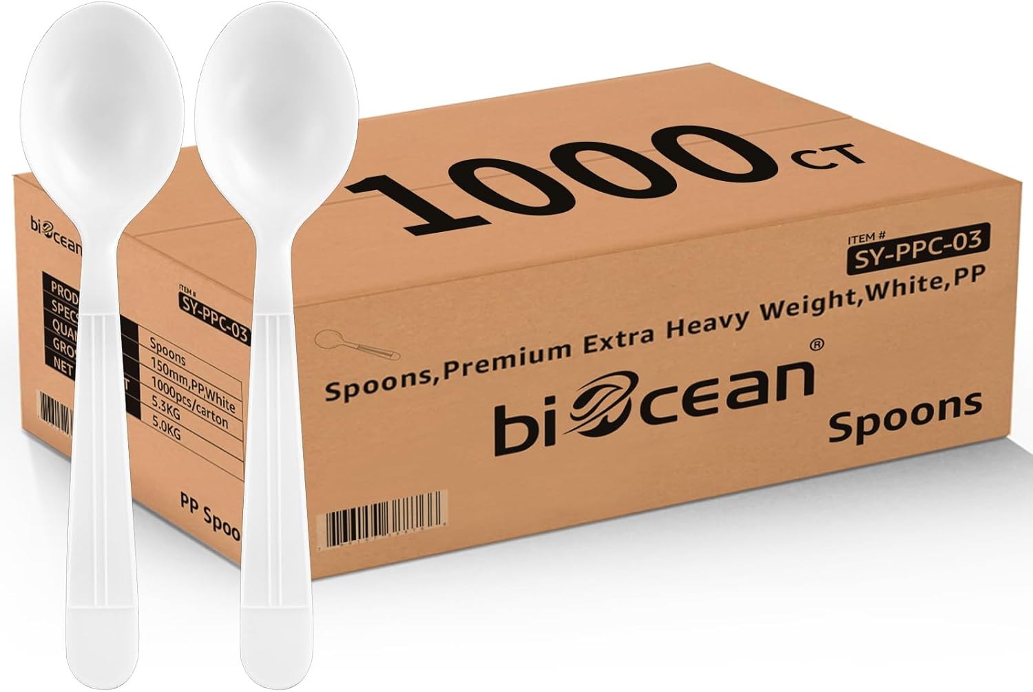 Amazon.com: Biocean Plastic Spoons 1000 Count Extra Heavy Duty ...