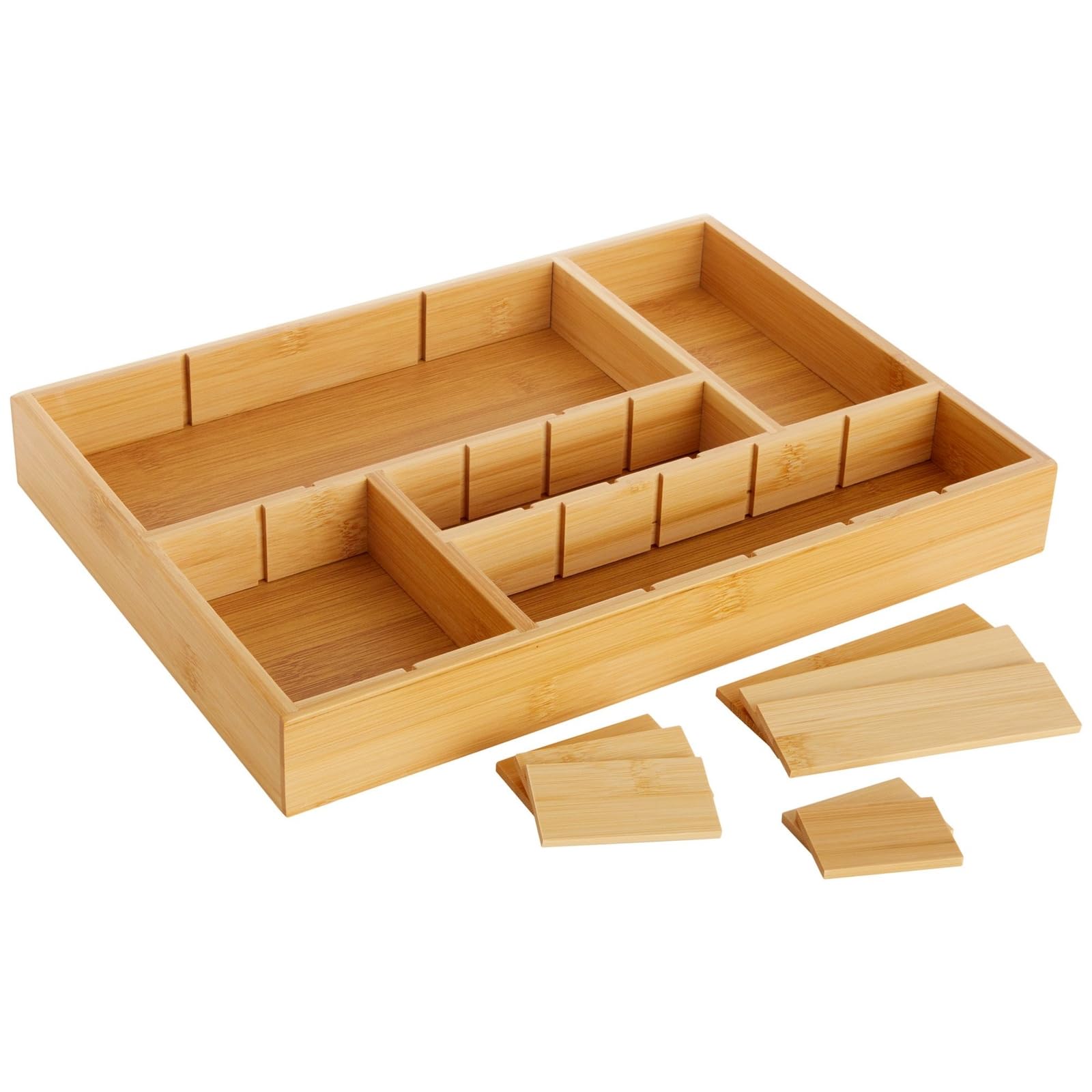 Juvale Bamboo Drawer Organizer Tray with 8 Adjustable Dividers for ...