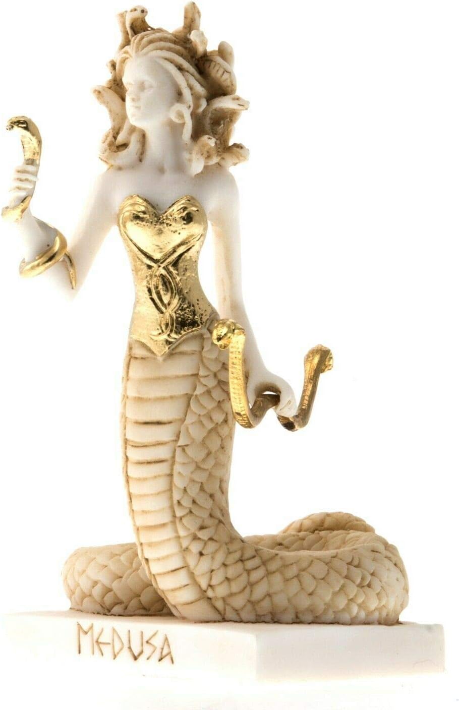 Medusa Ancient Greek Snakeheaded Monster statue alabaster gold tone 6. ...