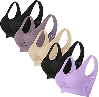 5 Piece Bra Packs Women Breathable Fashion Cooling Comfort Wireless Bra ...