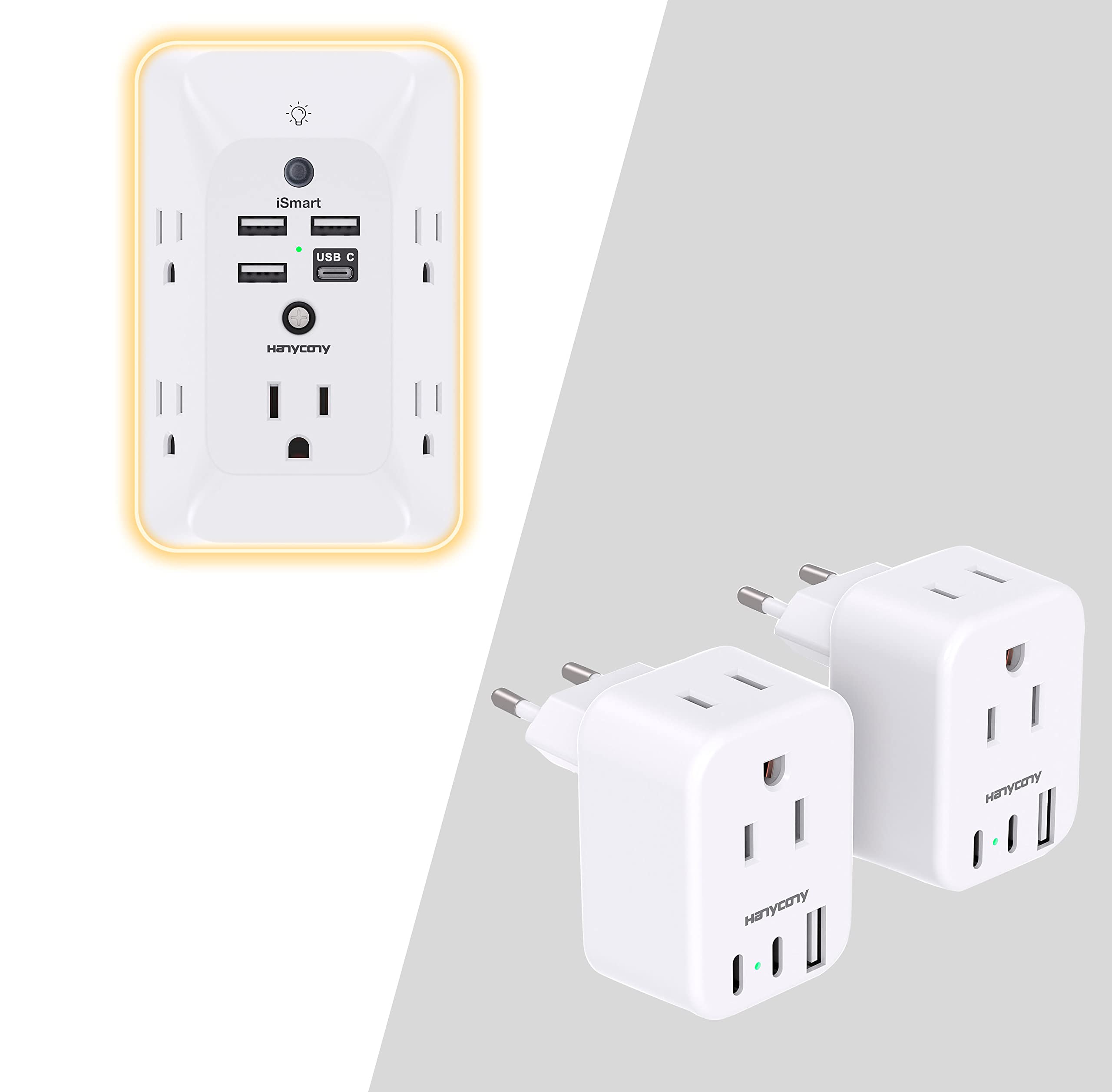 Amazon.com: Outlet Extender with Night Light and 2 Pack European Travel ...