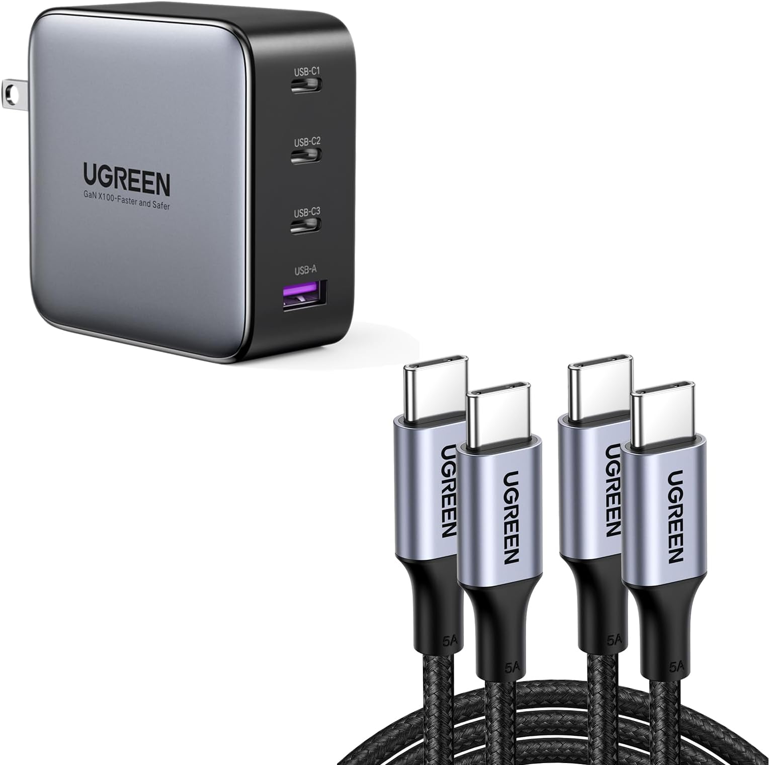 Amazon.com: UGREEN 100W USB-C Charger Bundle with 2-Pack USB-C Cables ...