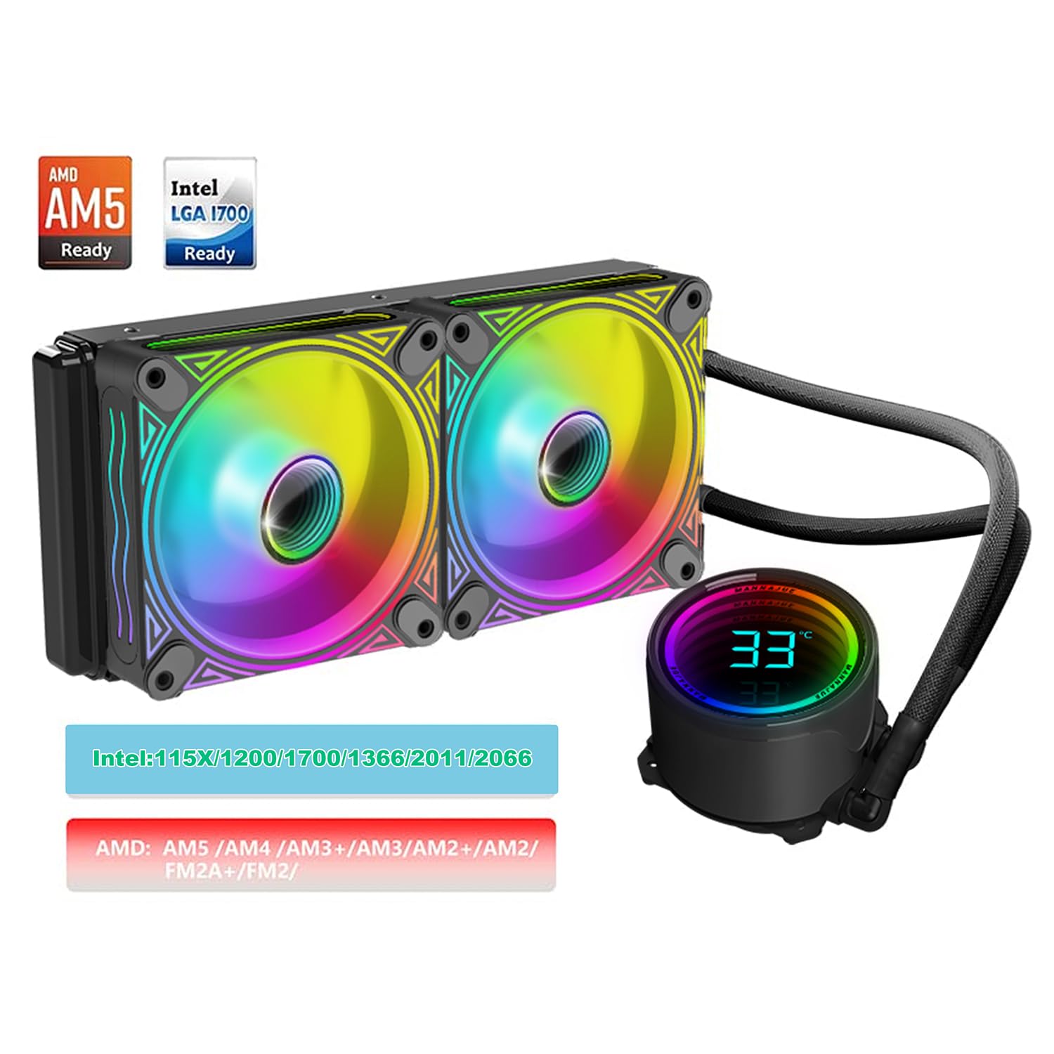 Snapklik.com : AIO CPU Cooler,240mm Radiator, 240 PWM ARGB, Intel 115X ...