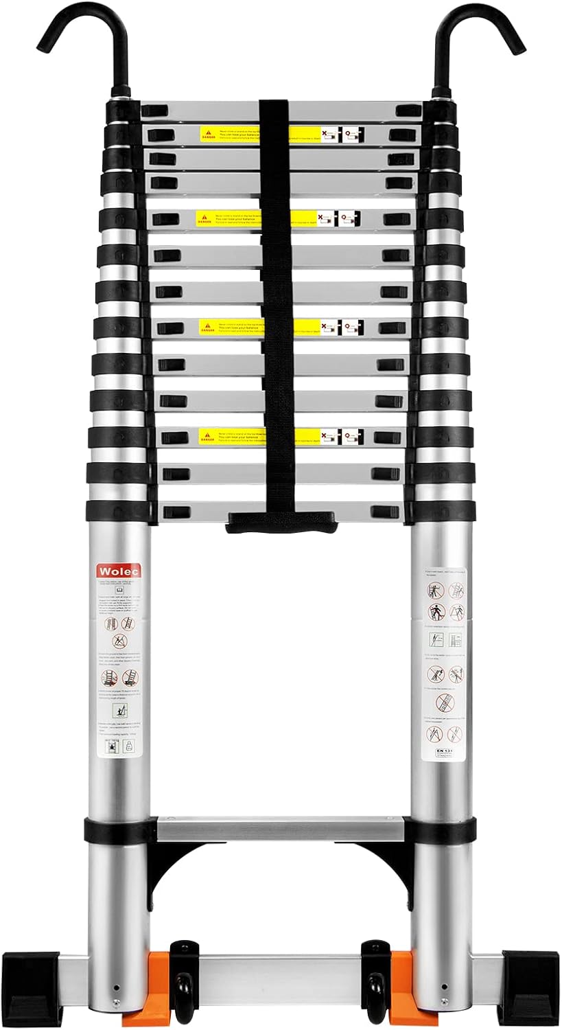 Wolec 17.5FT Telescoping Ladder with 2 Detachable Hooks,Reinforced ...