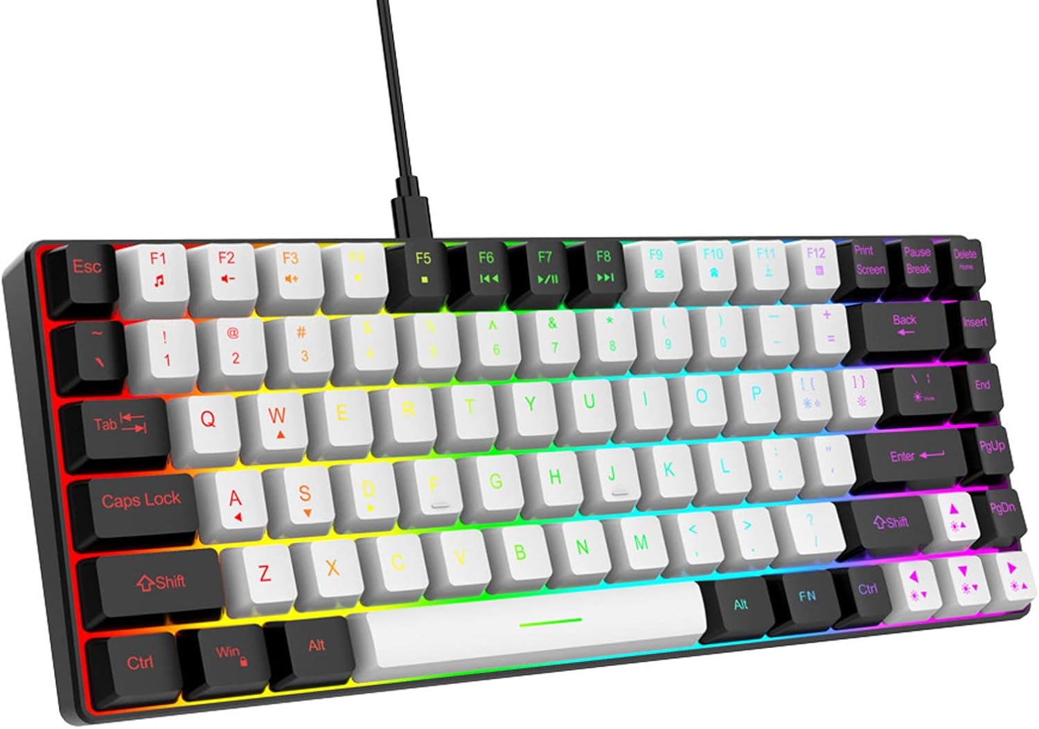Gaming Keyboard, 80 Percent Layout 84 Keys RGB Backlit Wired Mechanical ...
