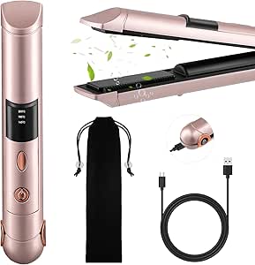 Cordless Hair Straighteners Curler 2 in 1,Travel Wireless Portable USB Rechargeable Straightener ...