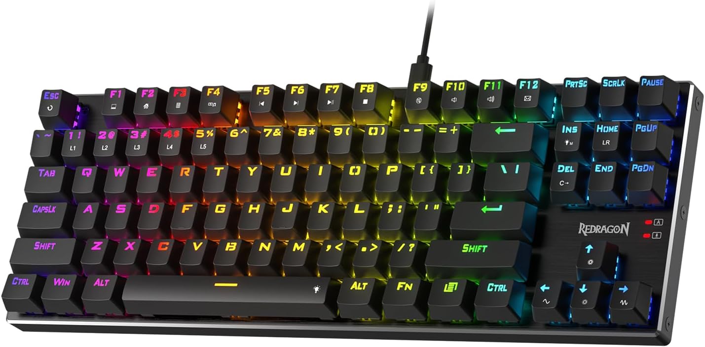 Redragon K556 TKL RGB Wired Mechanical Gaming Keyboard, 80% 87 Keys Hot ...