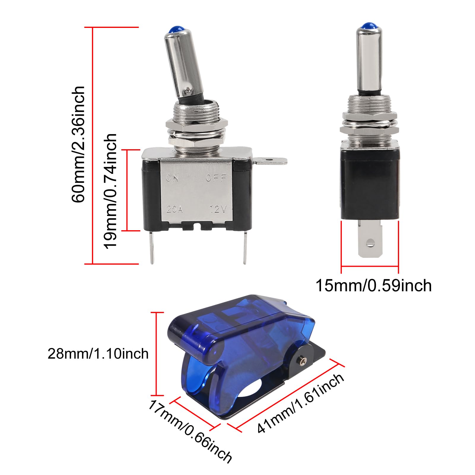 Snapklik.com : AITRIP 4 Pack 12V Blue LED Illuminated Toggle Switch