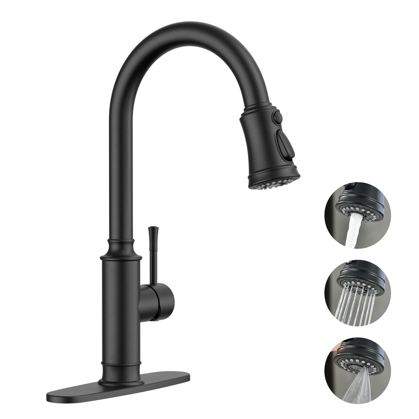 APPASO Matte Black Kitchen Faucet, Single Handle Stainless Steel ...