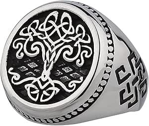 Amazon.co.jp: Viking Totem Wolf Tree of Life Rune Ring Odin Compass Ring Triangle Rune Ring for ...