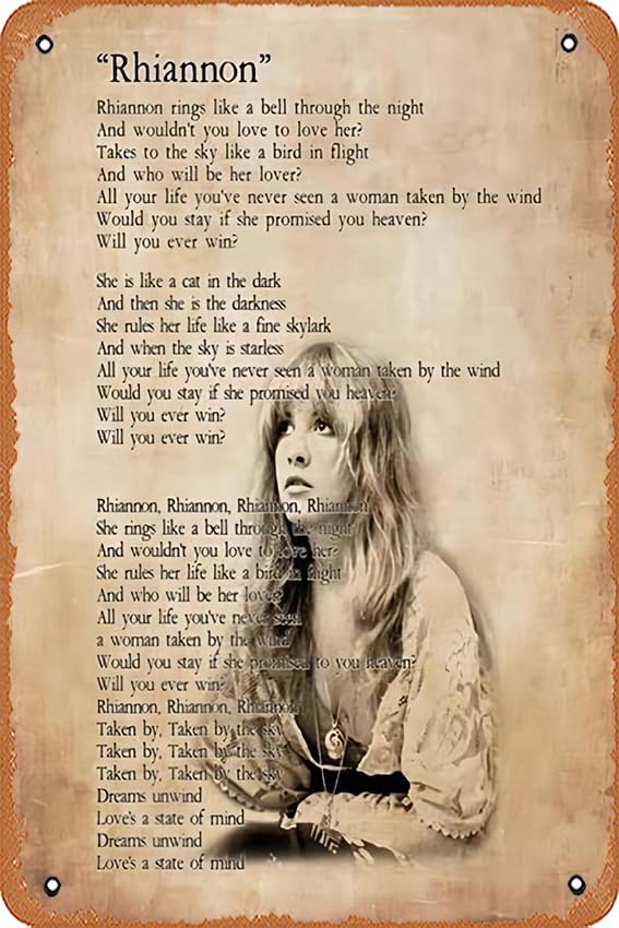 Amazon.com : Stevie Nicks Rhiannon Lyric Poster Retro Tin Sign Sign for ...