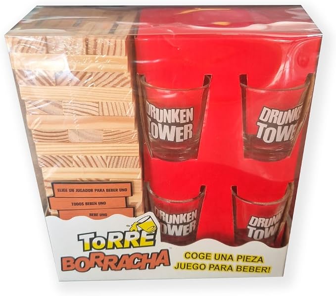 Torre Borracha - Drunken Tower. Juego de Bebida y Fiesta, Incluye 4 ...