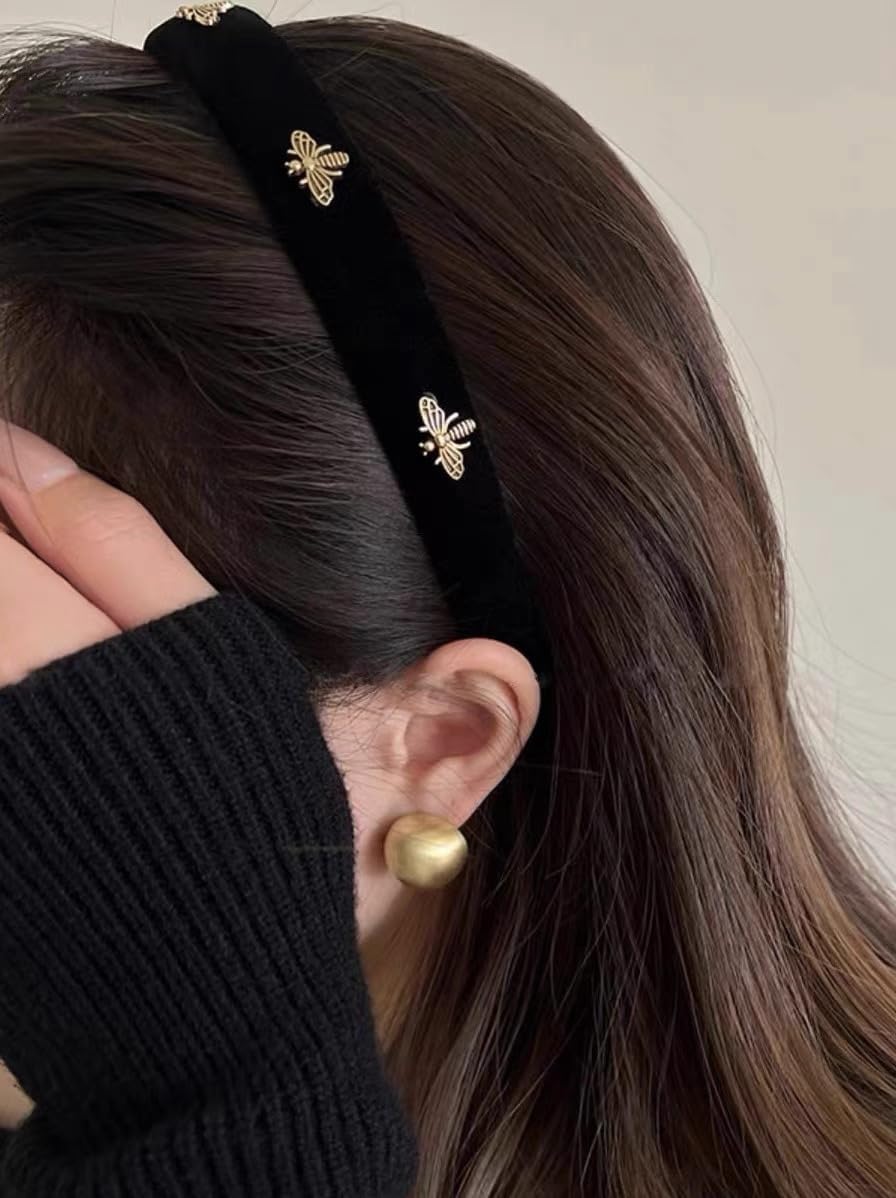 TERSE Black Velvet Headband with White Pearl Accents - Cute Vintage ...