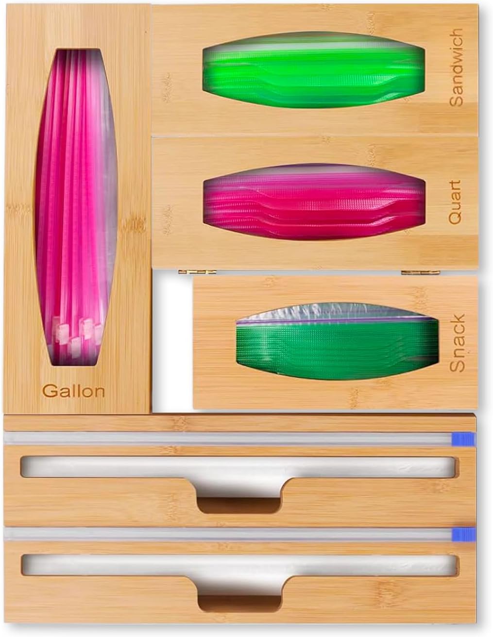 Amazon.com - Nocu Baggie Organizer for Drawer - Bamboo Storage Box for ...