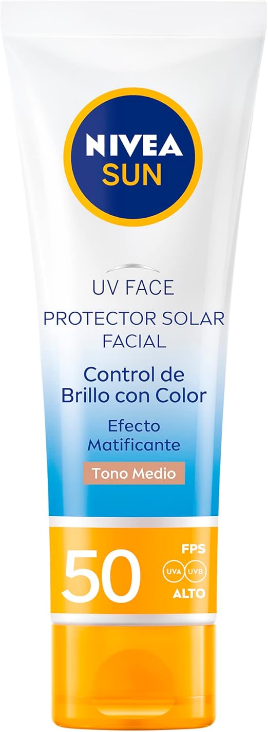 NIVEA SUN Protector Solar Facial Control de Brillo Tono Medio (50 ml ...