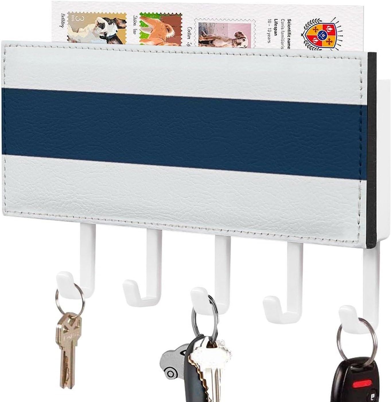 Amazon.com: Navy Blue and White Stripe Key Holder for Wall PU Key Hooks ...