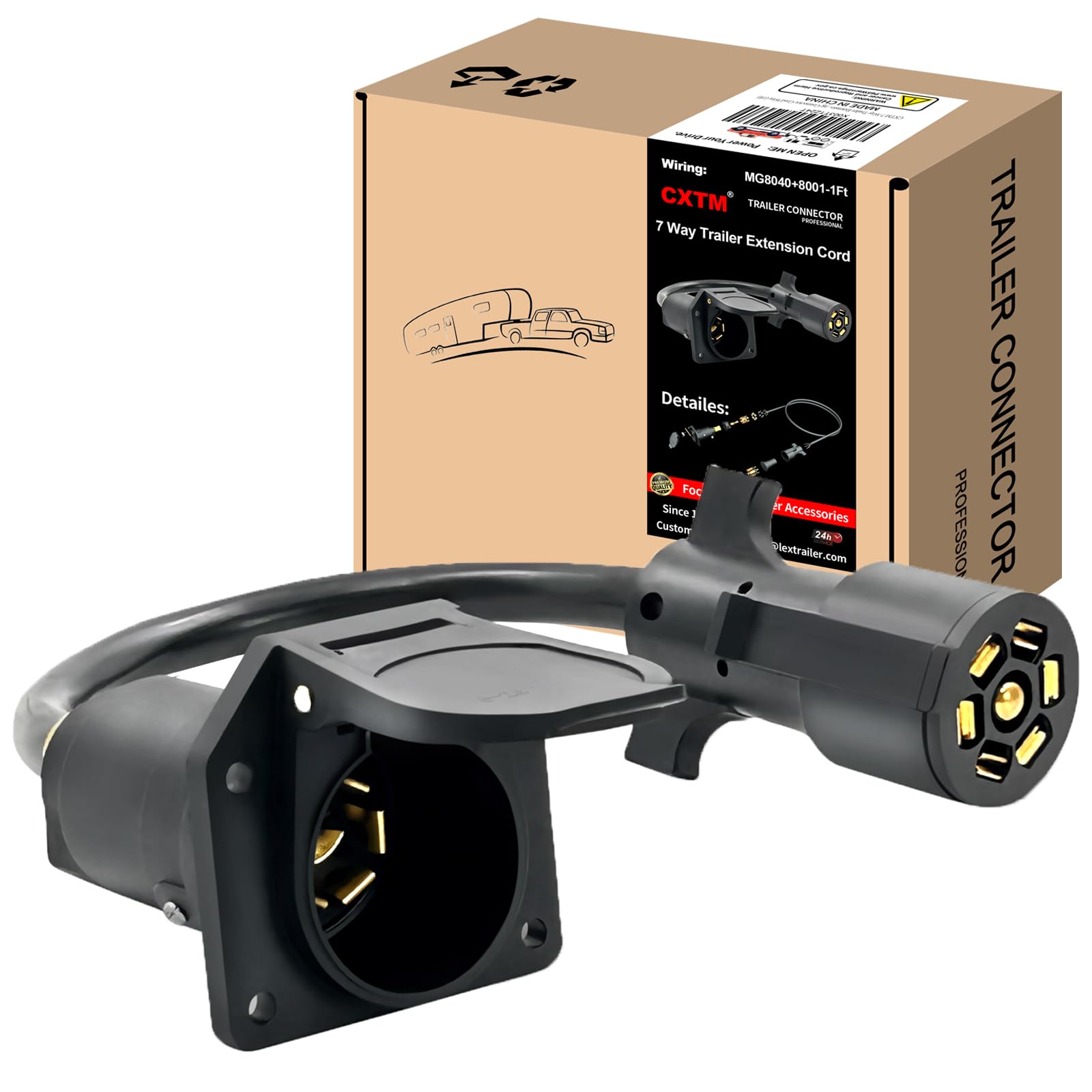 Amazon.com: CXTM 7-Way Trailer Extension Cord Wire Cable, 1 Feet 7 Way ...