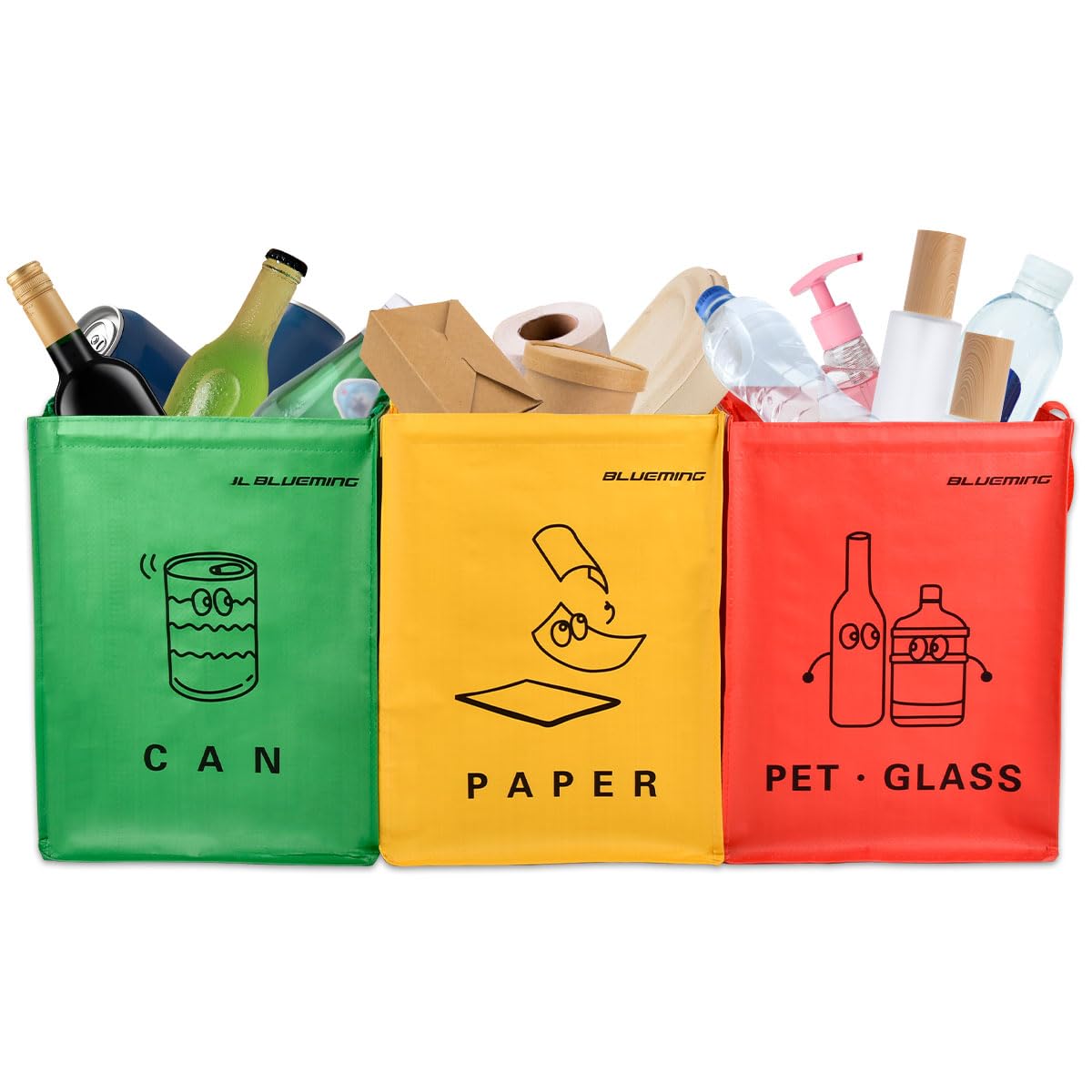 DODUOS Recycling Bags 30 * 30 * 40cm, 3 Pack Waste Separation Bags with ...