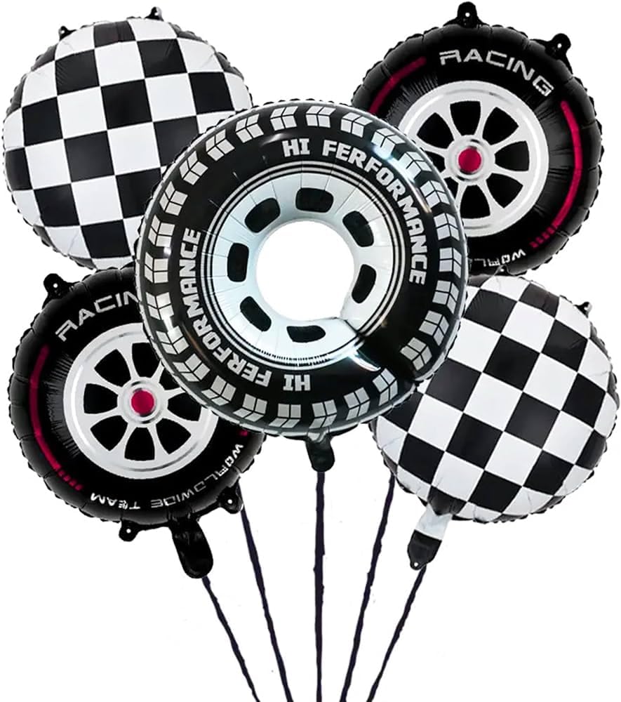 Party Port 5pc Tyre/Tire/Car Racing Foil Balloon Set for Birthday and ...