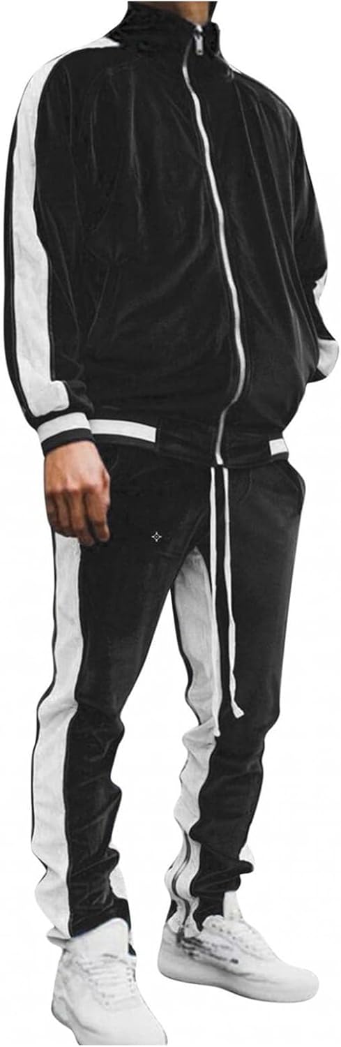 Amazon.com: Mens 2 Pieces Tracksuits Full Zip Casual Golden Velvet ...