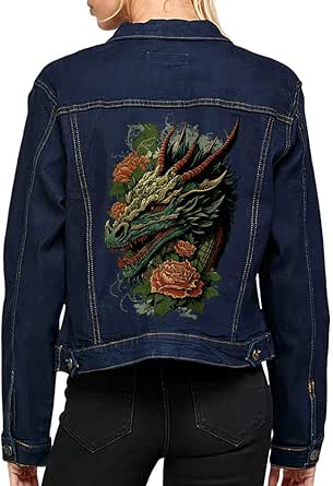 Amazon.com: Cool Dragon Women's Denim Jacket - Fantasy Ladies Denim ...